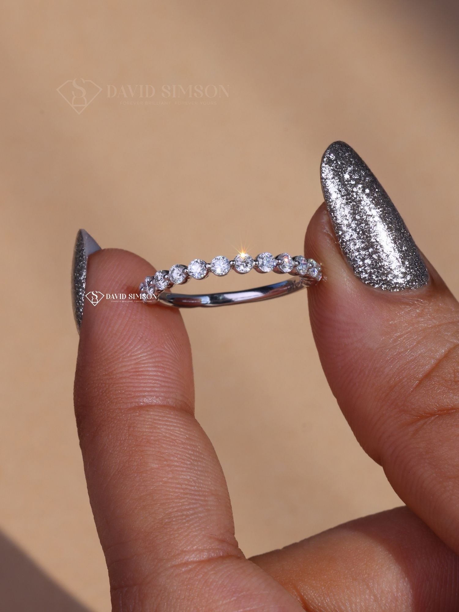 Round Cut Diamond Half Eternity Wedding Band for Her – DAVID SIMSON