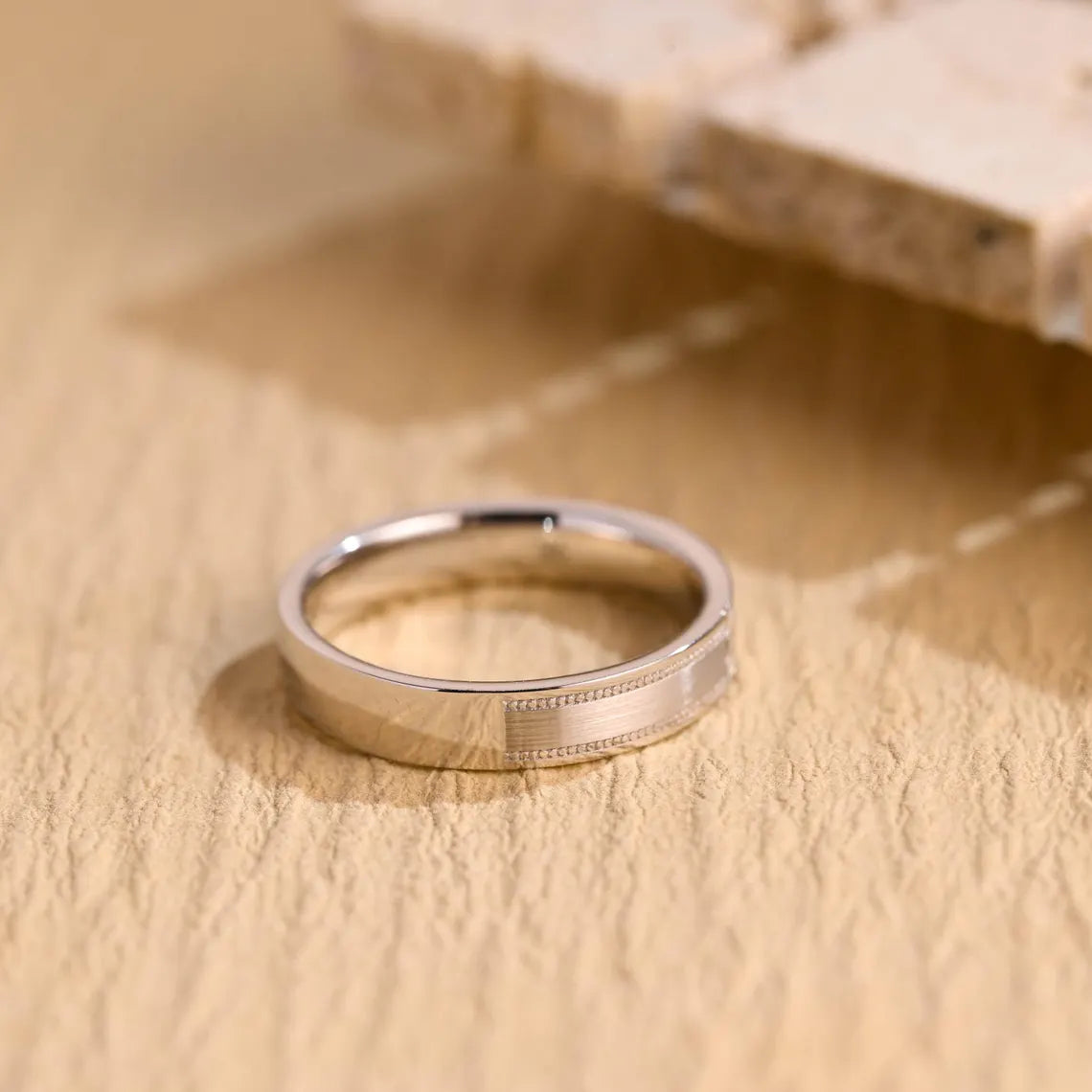 14K Solid Gold Plain Milgrain Wedding Band for Her – DAVID SIMSON