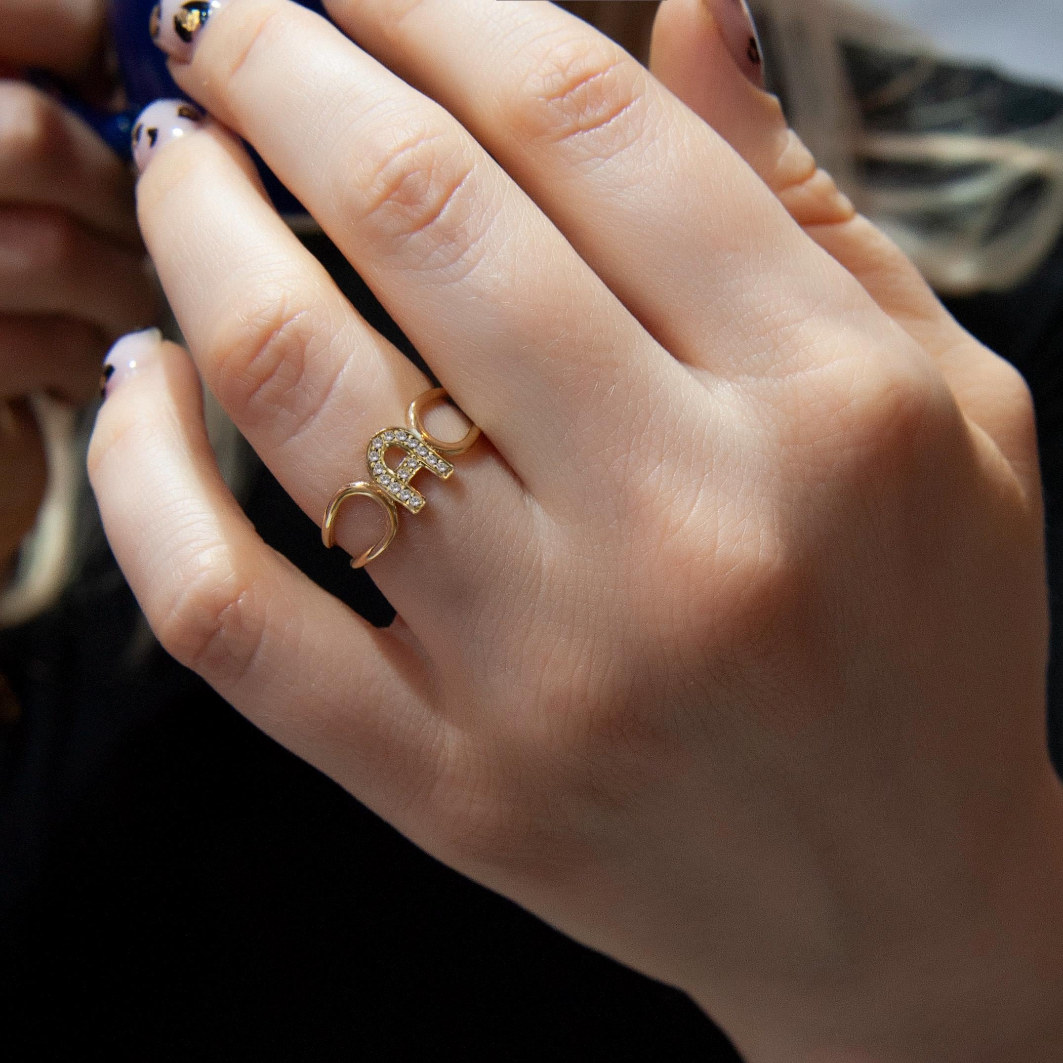 14K Gold Initial A Personalized Letter Diamond Ring Gift for Her ...