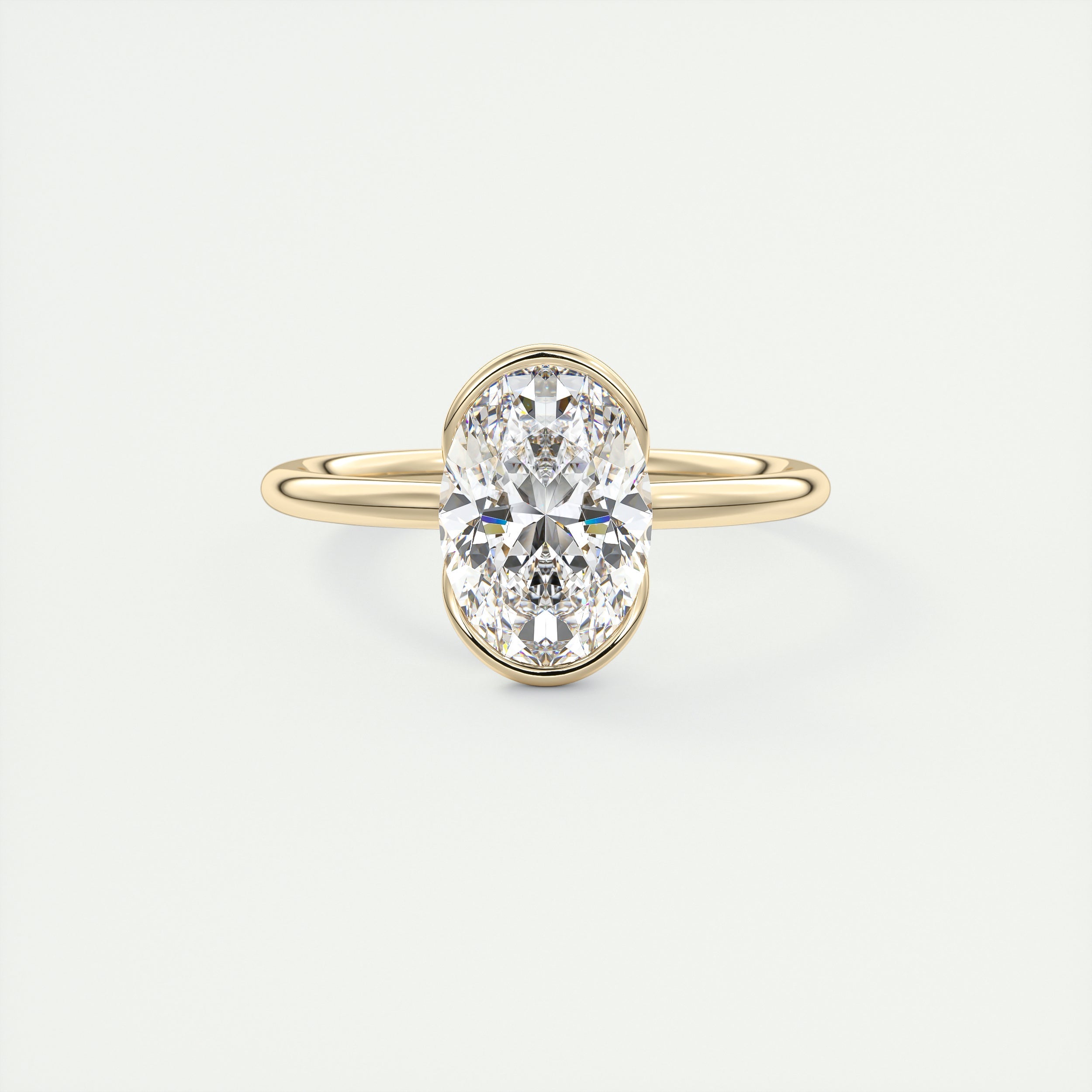 2.0CT North South Oval Cut Moissanite Half Bezel Engagement Ring ...