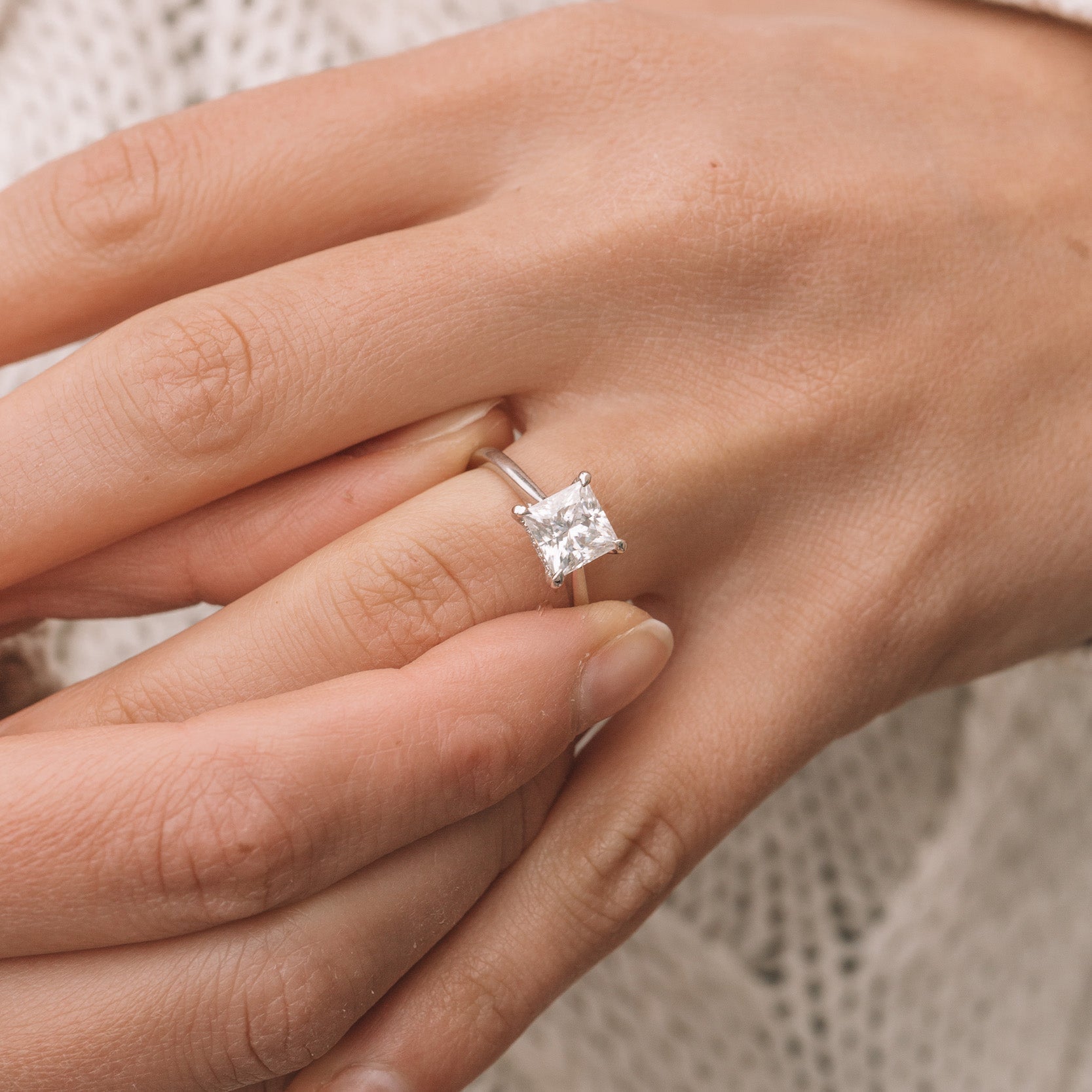 1.90CT Princess Cut Hidden Halo Moissanite Engagement Ring in 14K Whit ...