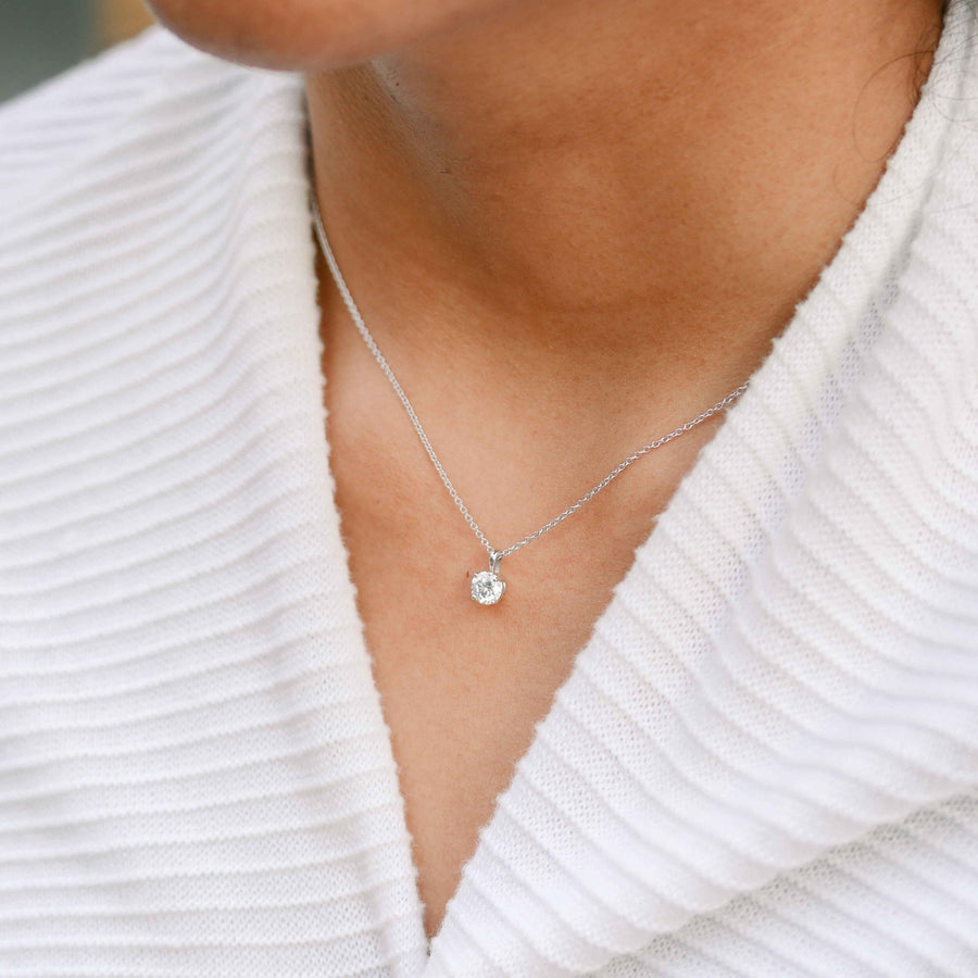 Round Moissanite Solitaire Necklace in Solid Gold – DAVID SIMSON