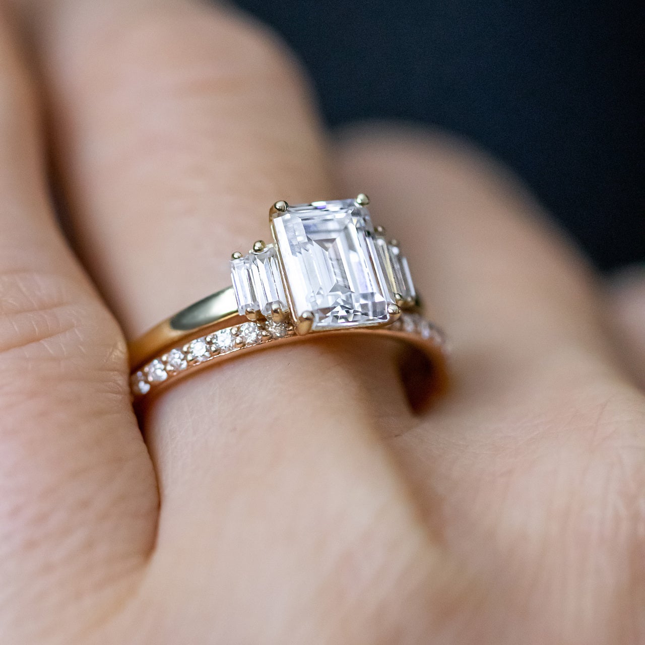 1.60CT Emerald Cut Moissanite 5 Stone Engagement Ring 18K Solid Yellow ...